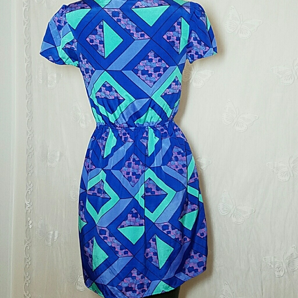 Hello Kitty Fit Flare Puff Sleeve Geometric Dress - Gem